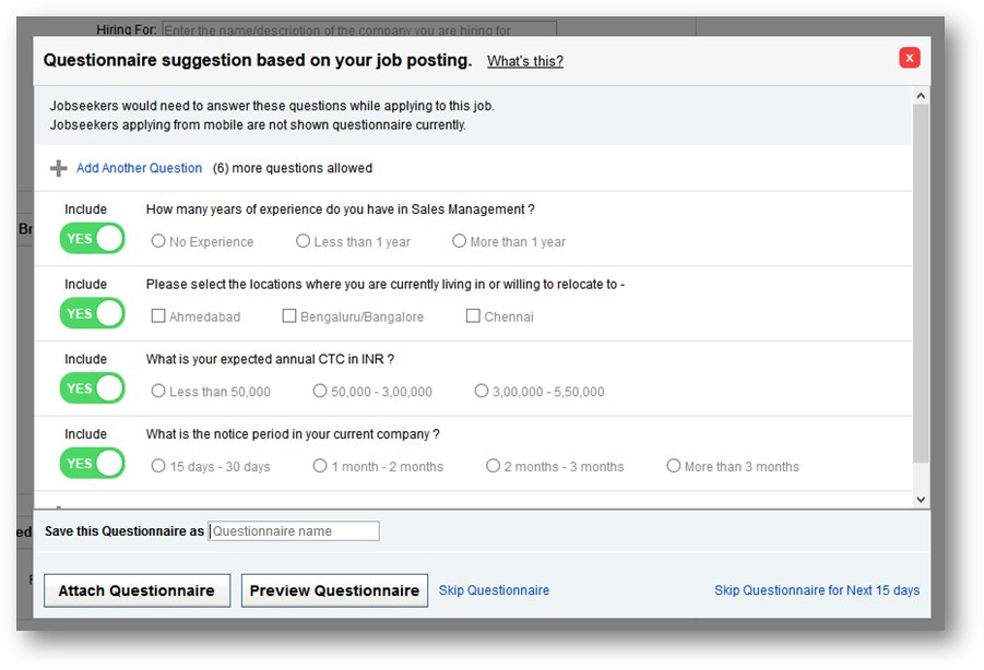 Auto-Generated Questionnaire for your job postings | Recruiter Zone