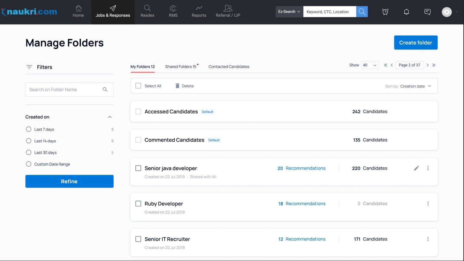 Now manage folders with ease | Recruiter Zone